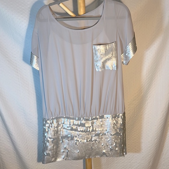 Susana Monaco | Dresses | Susan Monaco Gray Chiffon Silver Sequin Dress ...